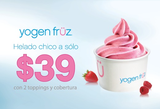 Helado chico + Topping + cobertura por sólo $39 en Yogen Früz