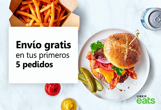 Envío gratis en tus primeros 5 pedidos en Uber Eats